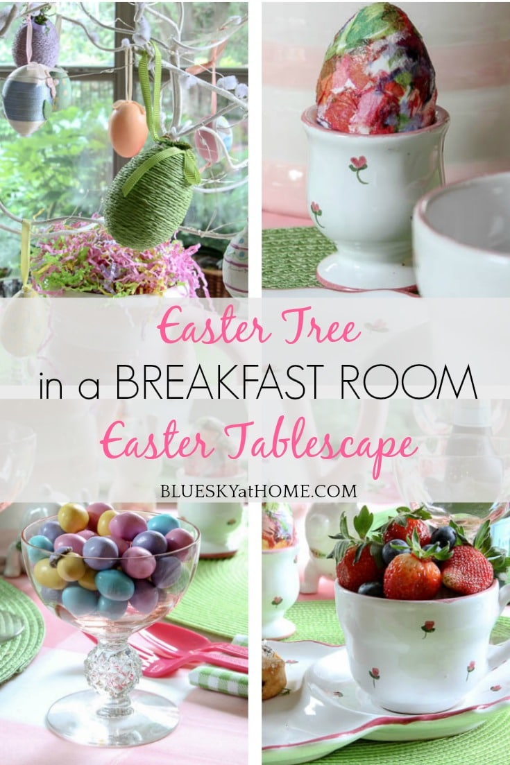 Easter Tree in a Breakfast Room Easter Tablescape ~ Bluesky at Home