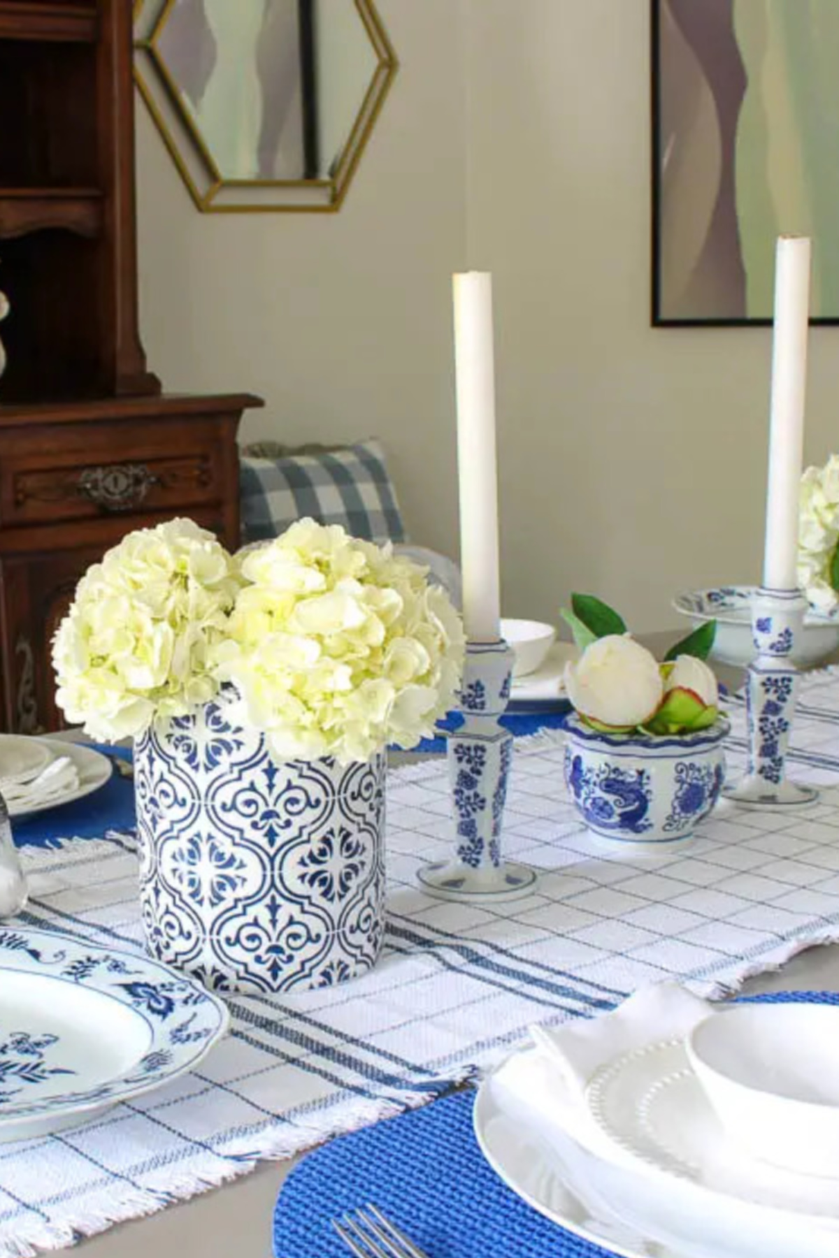 Summer Blue and White Tablescape for a Dinner Party - Bluesky at Home