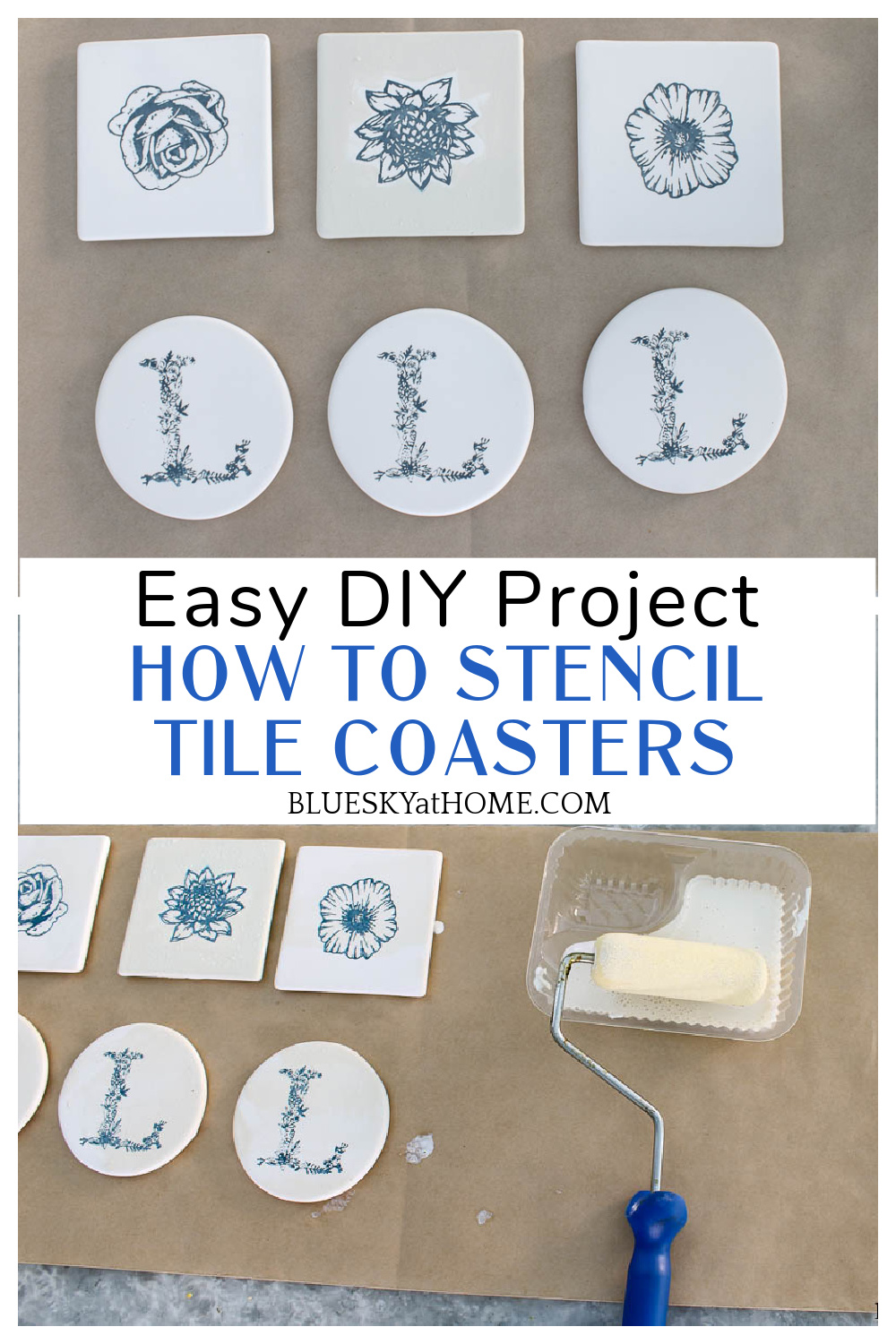 How to Stencil Tile Coasters for Home Decor - Bluesky at Home