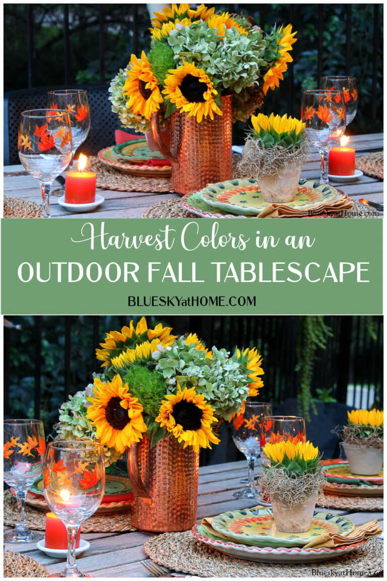 Outdoor Fall Tablescape with Harvest Colors - Bluesky at Home