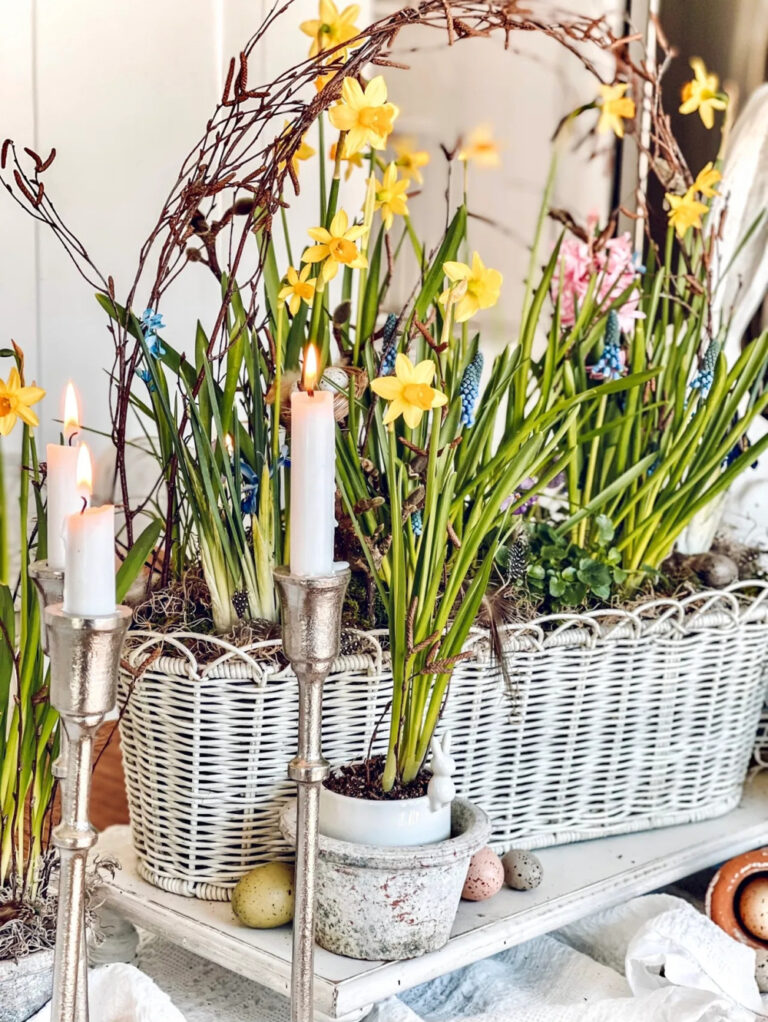 How to Make a Spring Flower Basket Arrangement - Bluesky at Home