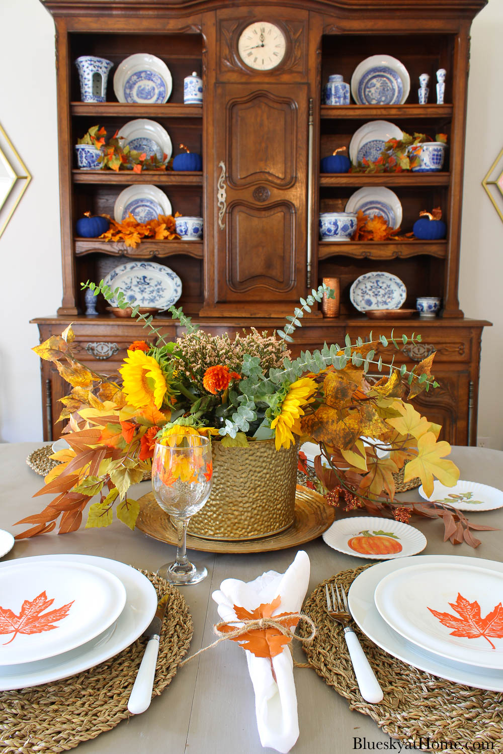 How to Decorate a Fall Table with Leaves - Bluesky at Home