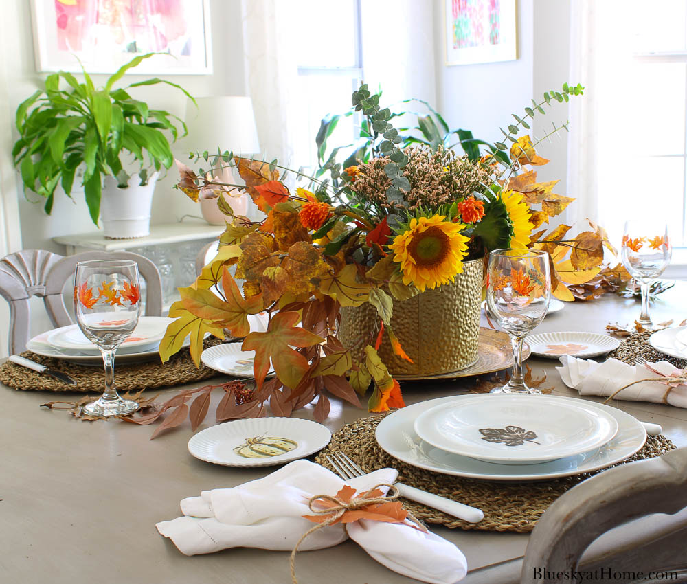 How to Decorate a Fall Table with Leaves - Bluesky at Home