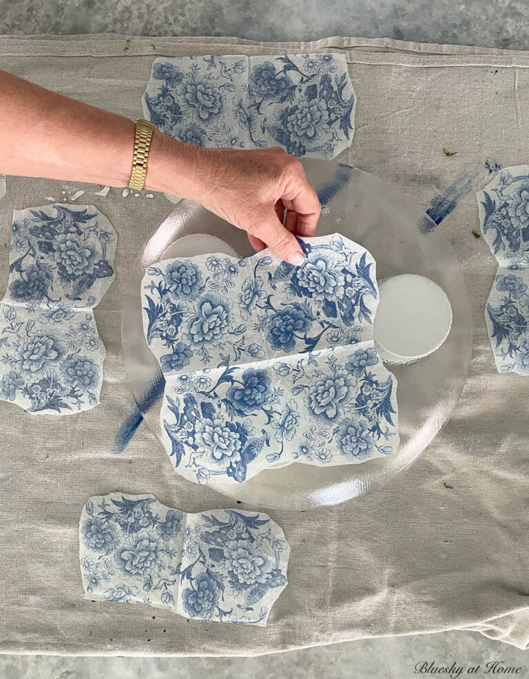 How to Decoupage a Glass Platter - Bluesky at Home