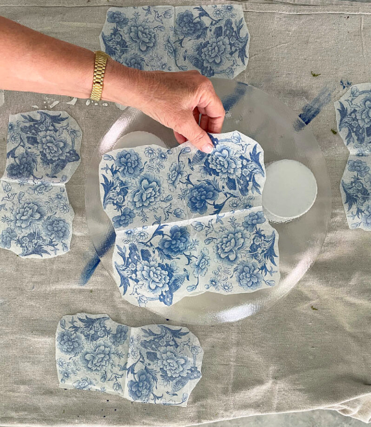 How to Easily Decoupage a Glass Platter - Bluesky at Home