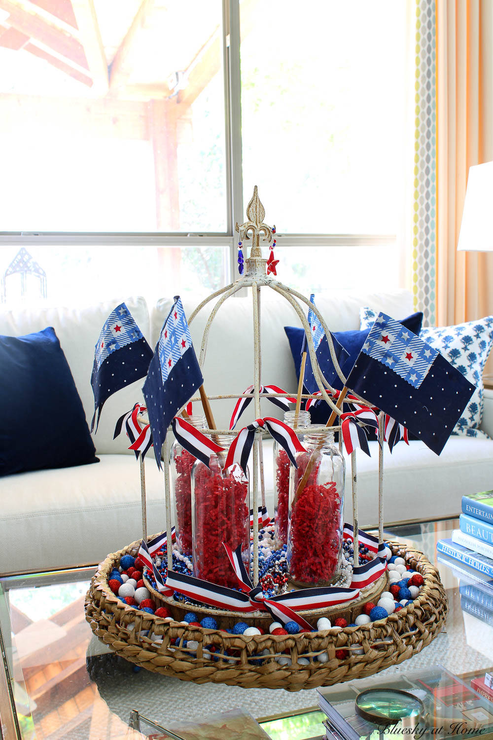 Patriotic Decor - How to Decorate a Cloche with DIY Flags - Bluesky at Home