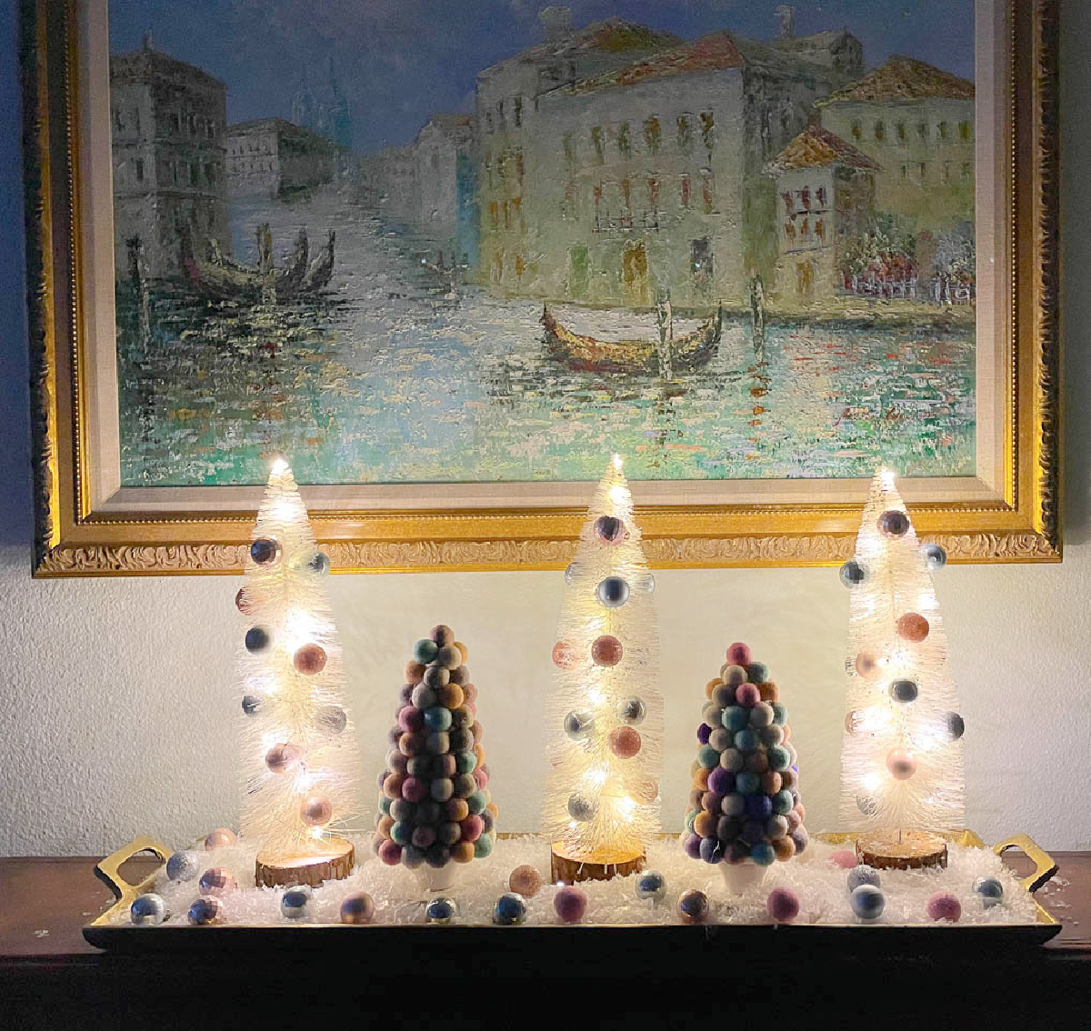 DIY Christmas Tree Holiday Vignette on a Tray - Bluesky at Home