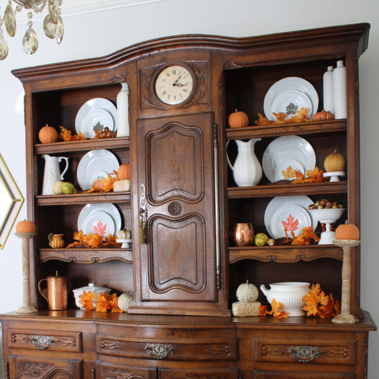 Simple Thanksgiving Hutch Decorating Ideas - Bluesky at Home