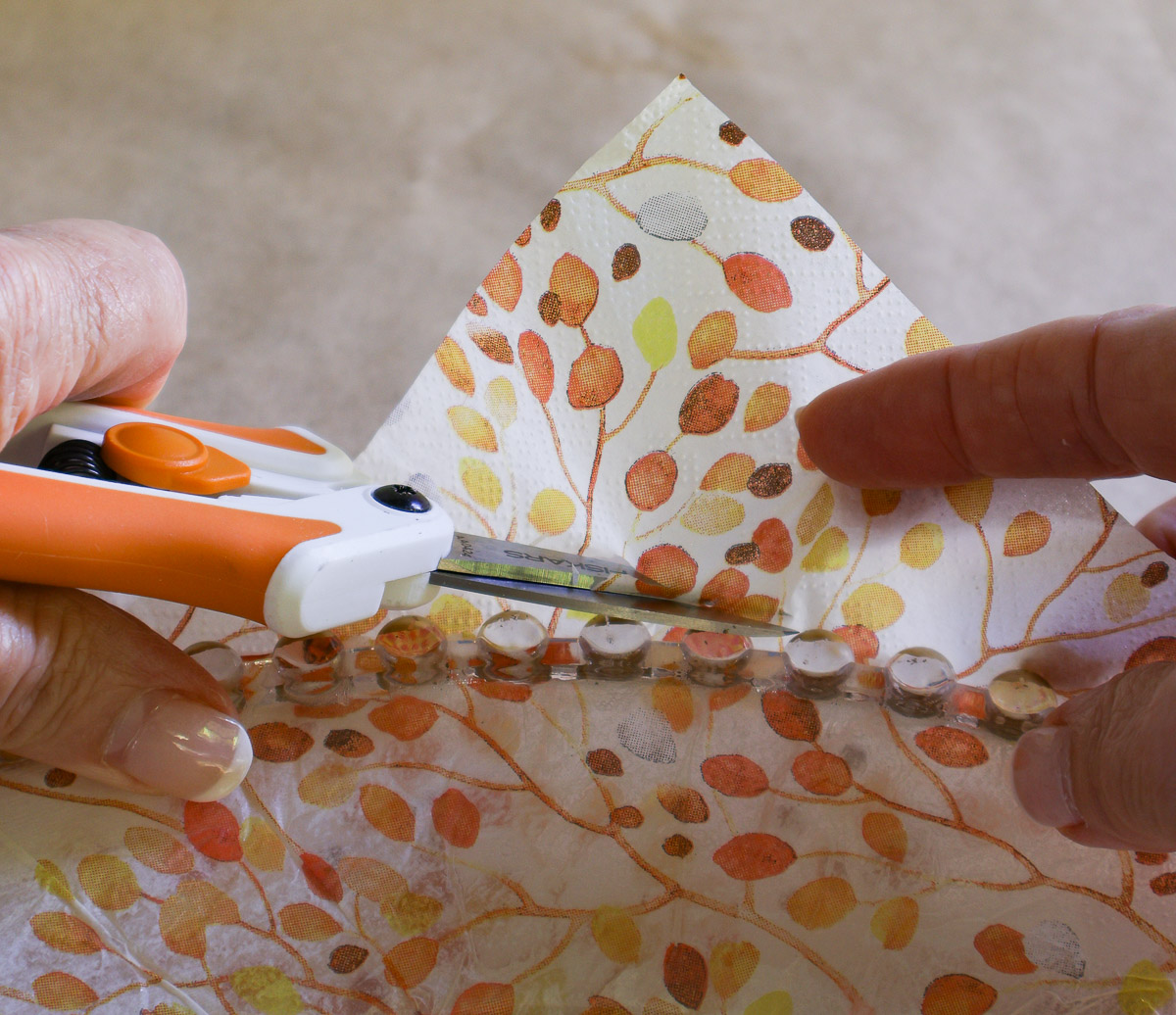 DIY Fall Decoupage Chargers with an Autumn Leaf Design - Bluesky at Home